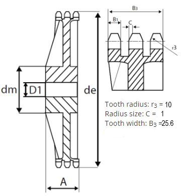 06B-3 45T Cast Iron Triplex Sprocket (3TR45C)